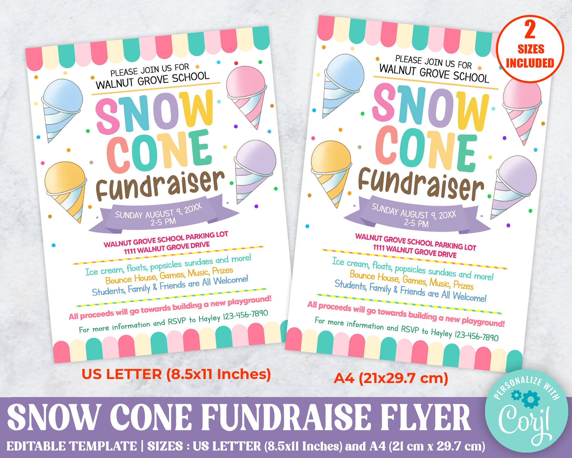 Editable Snow Cone Fundraiser Flyer, PTO PTA School Flyer, School ...