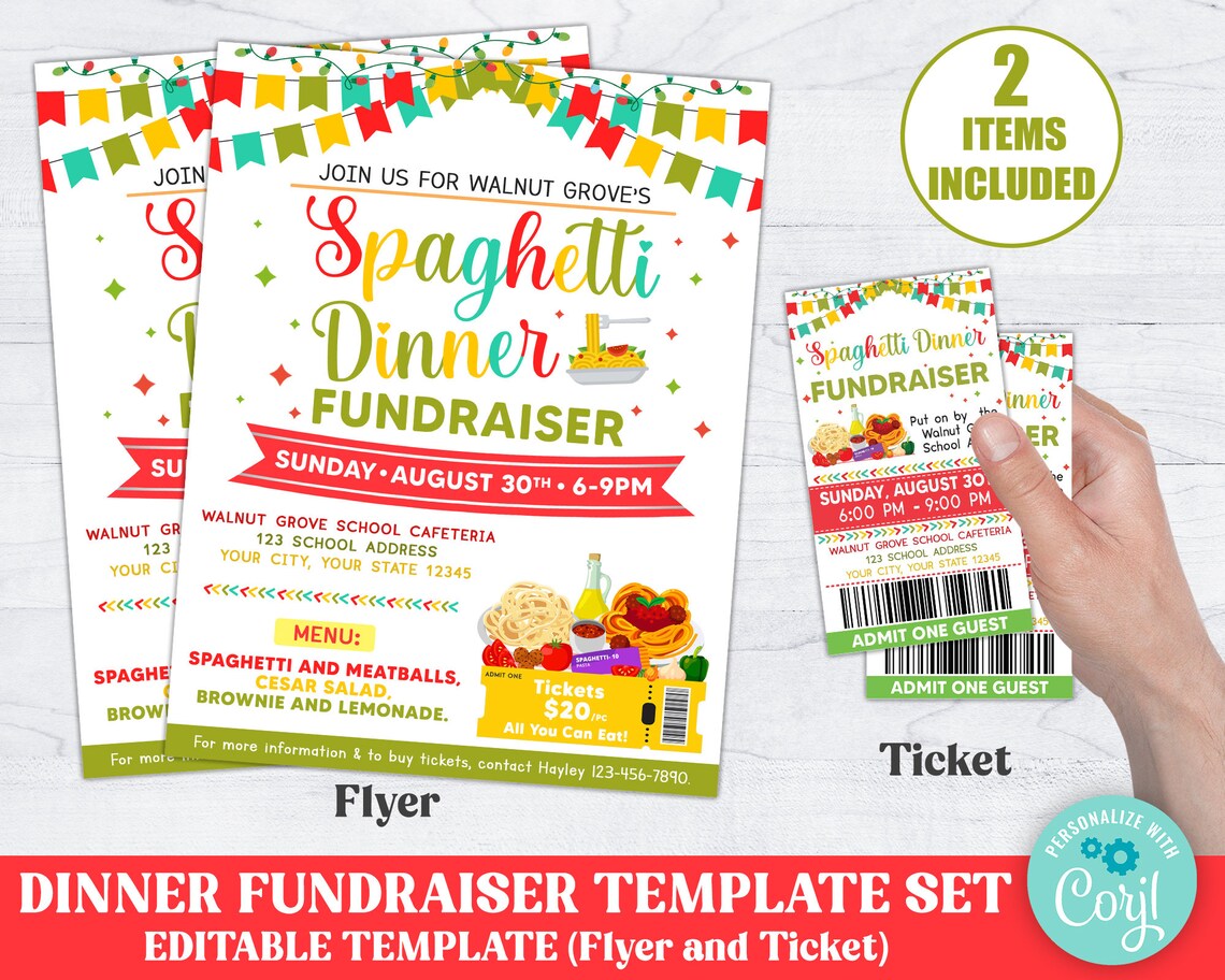 Editable Spaghetti Dinner Flyer and Ticket Invitation Italian - Etsy