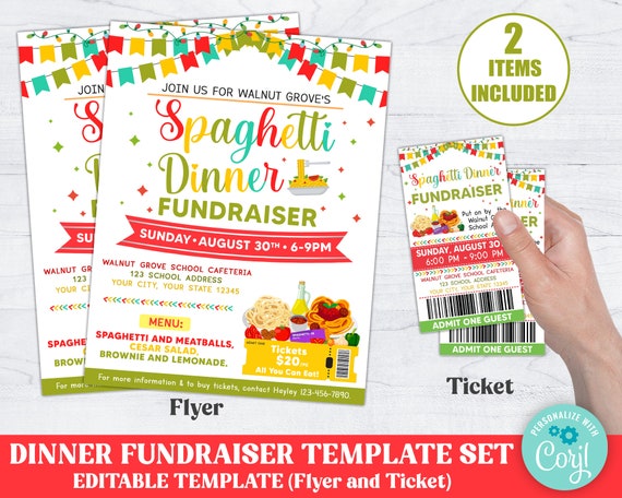 Editable Spaghetti Dinner Flyer and Ticket Invitation, Italian Pasta ...