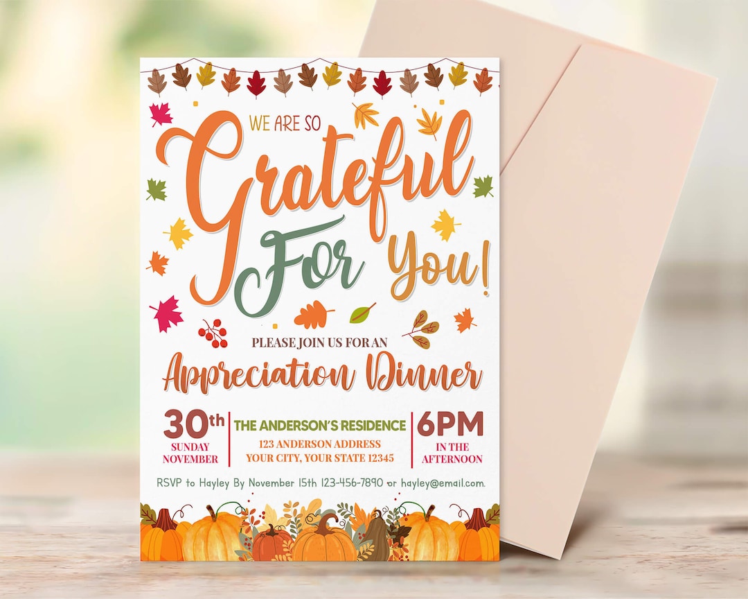 Editable Fall Appreciation Invitation Template, Grateful for You ...