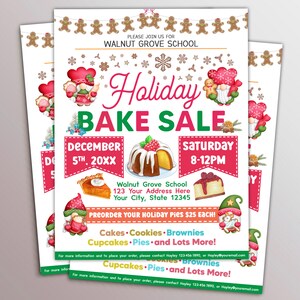 Editable Holiday Bake Sale Flyer, School Fundraiser Event, Christmas ...