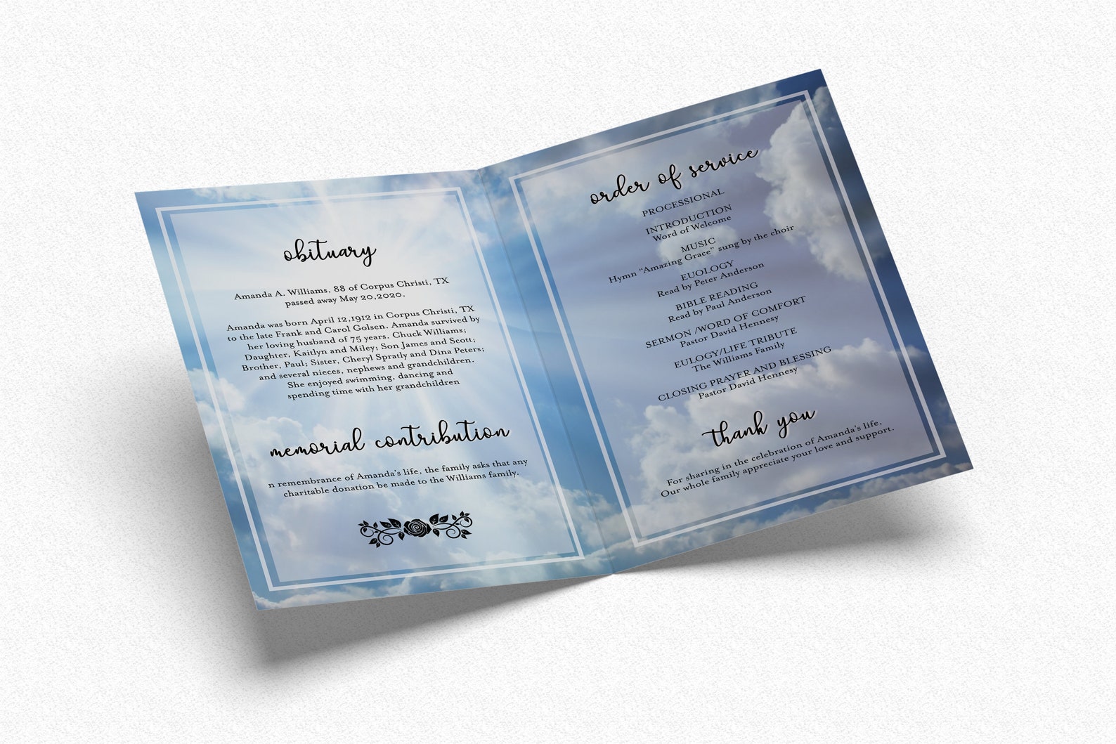 Blue Sky Funeral Brochure, Editable 4 Page Blue Funeral Program - Etsy