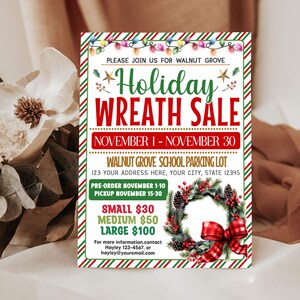 Editable Holiday Wreath Sale Flyer, Holiday Sale Template, Wreath Sale ...
