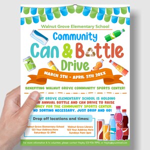Editable Can and Bottle Drive Fundraiser Flyer, PTO PTA Family School ...