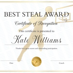 EDITABLE End of Season Girls Basketball Award Certificates, 16 Beige ...