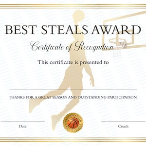 DIY Printable Blank PDF End of Season Basketball Award Certificates, 16 ...