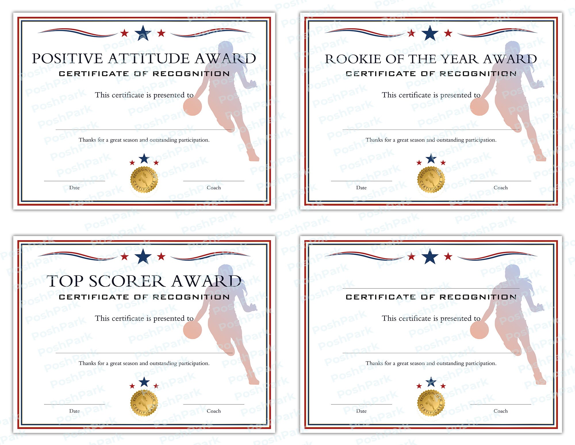 PRINTABLE Red White Blue PDF End of Season Basketball Award | Etsy