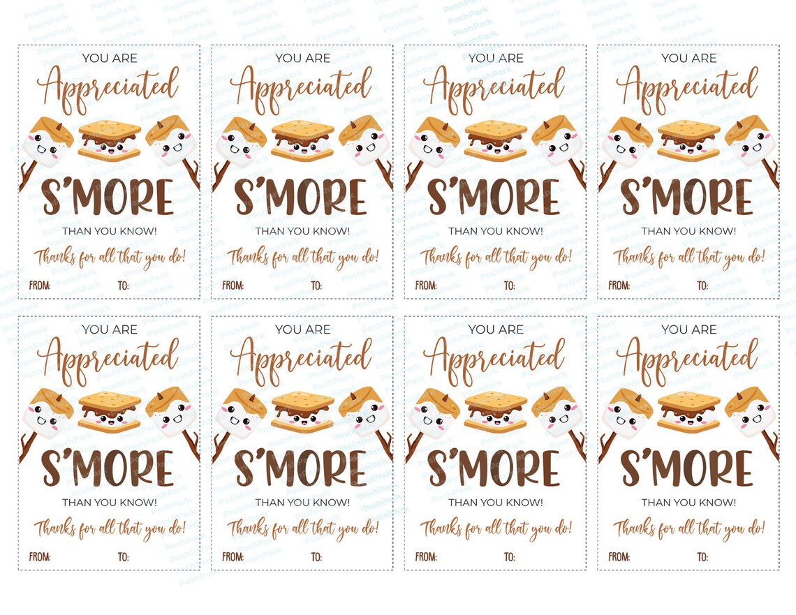 PRINTABLE PDF Smore Tag, You Are Appreciated Smore Than You Know Gift ...