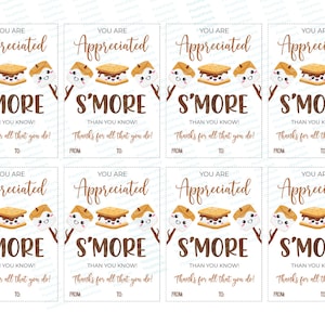 PRINTABLE PDF Smore Tag, You Are Appreciated Smore Than You Know Gift ...