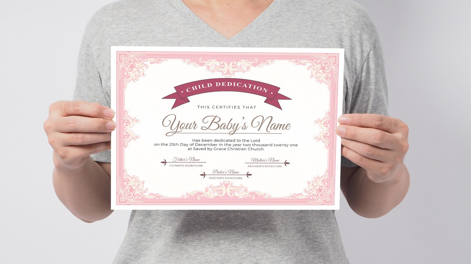 EDITABLE Pink Baby Dedication Certificate Template Girl Baby - Etsy
