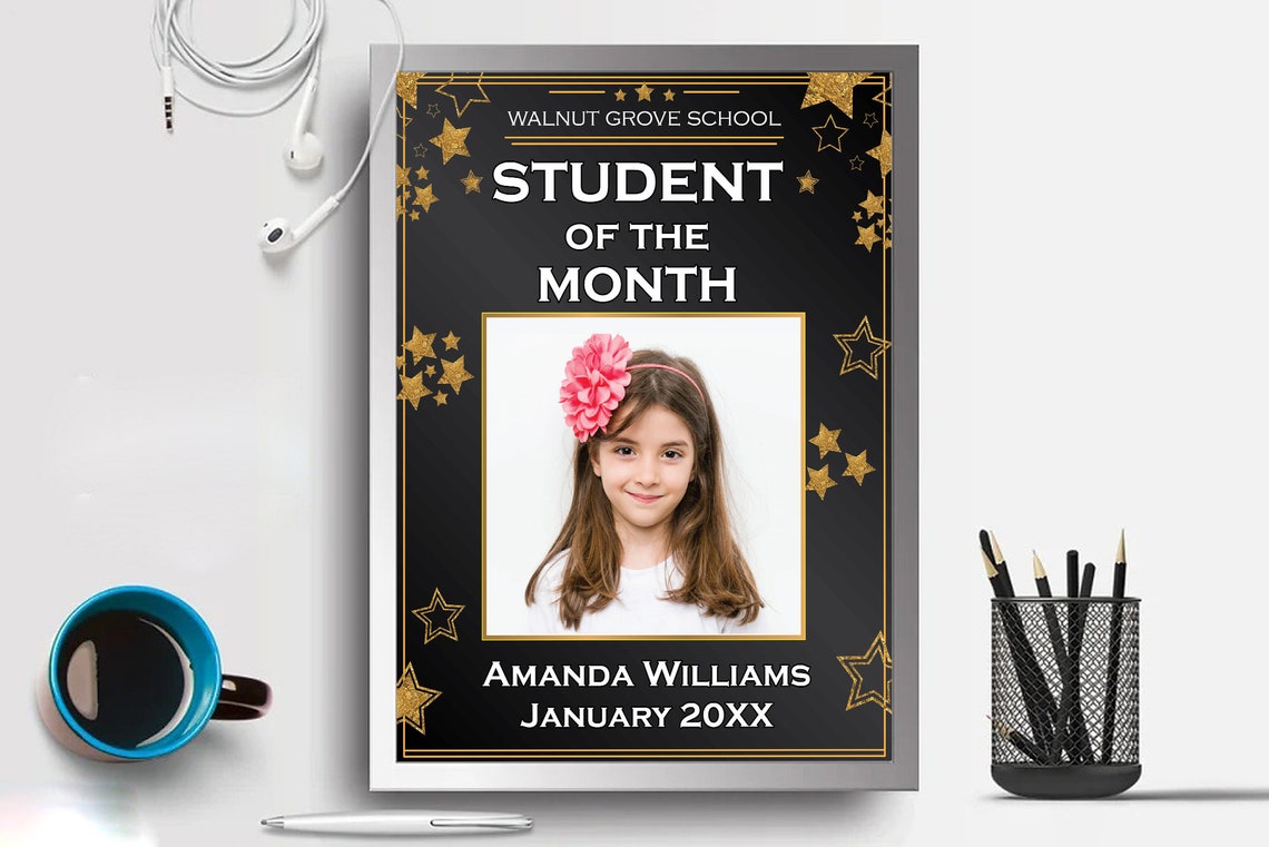 Student of the Month Printable Certificate Template Black, Editable ...