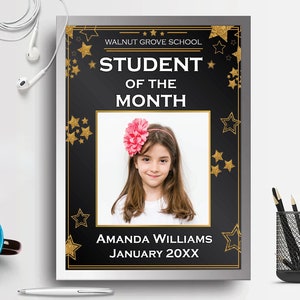 Student of the Month Printable Certificate Template Black, Editable ...