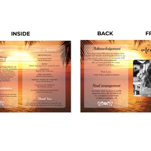Sunset Funeral Brochure, 4 Page Orange Sunset Beach Themed Obituary ...