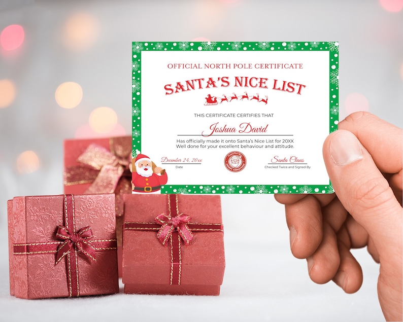 Mini Nice List Certificate Printable Santa Certificate Card - Etsy