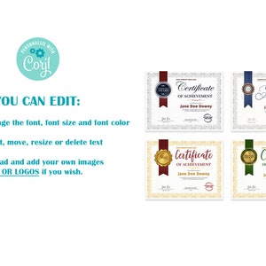EDITABLE Certificate of Achievement Template BUNDLE, Printable Award ...