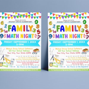 Editable Family Math Night Flyer, PTO PTA Family School Flyer, Math ...