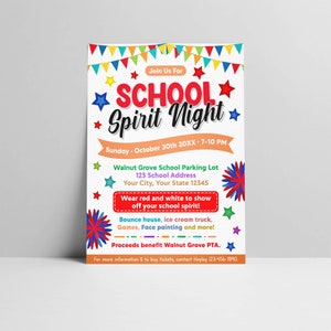 Editable School Spirit Flyer Template, School PTO PTA Fundraiser Event ...