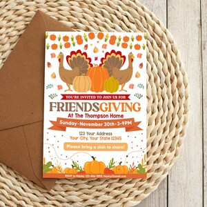 Editable Friendsgiving Invite, Turkey Thanksgiving Dinner Invitation ...