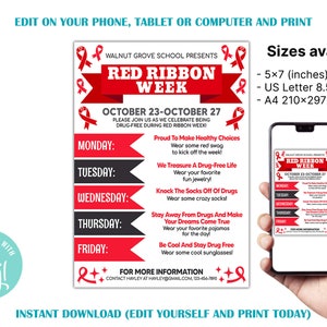 Editable Red Ribbon Week Itinerary Flyer, Drug Free Schools, School PTO ...