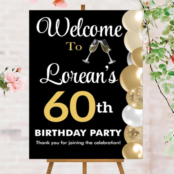 60th Black and Gold Welcome Sign - Etsy