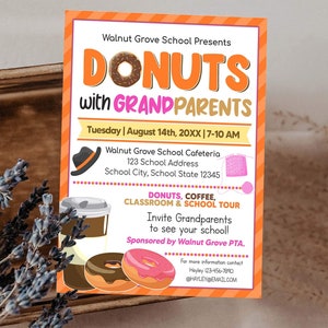 Donuts With Grandparents Flyer Template, Editable PTO PTA Family Event ...