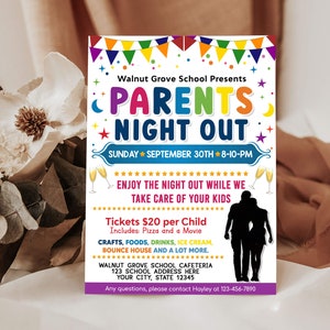 Editable Parents Night Out Flyer Template, School Family Fundraiser ...