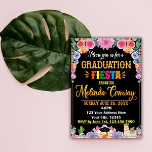 EDITABLE Mexican Graduation Invitation Template BLACK, Floral Mexican ...