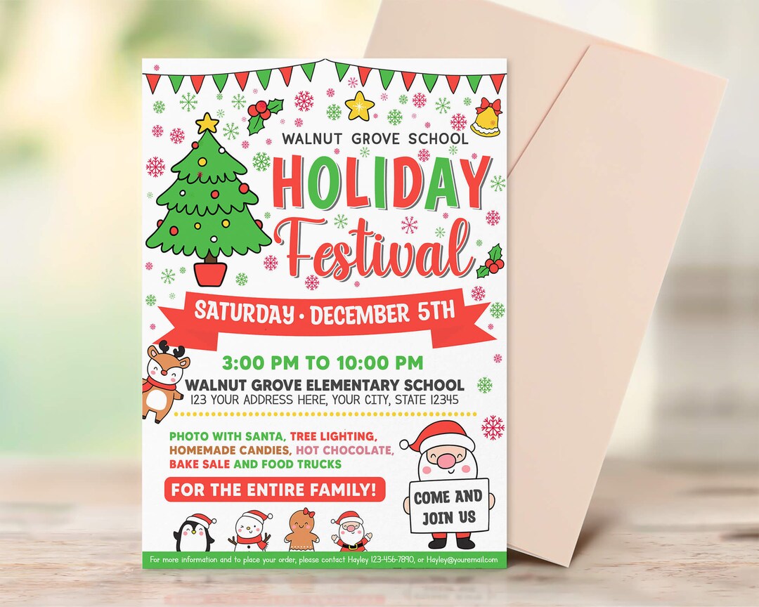 Editable Holiday Festival Flyer Template, PTO PTA Christmas Event, Xmas ...
