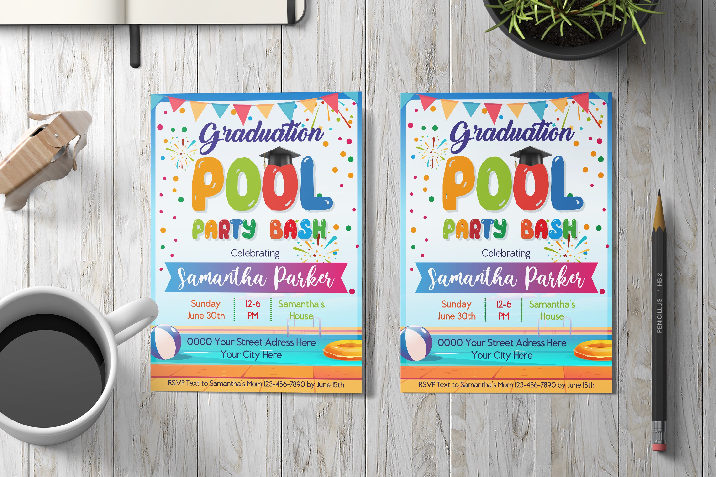 Pool Party Graduation Invitation, Kids Graduation Invites Pool Bash ...