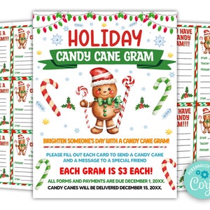 Editable Christmas Candy Cane Gram Template, Holiday Candy Cane Gram ...