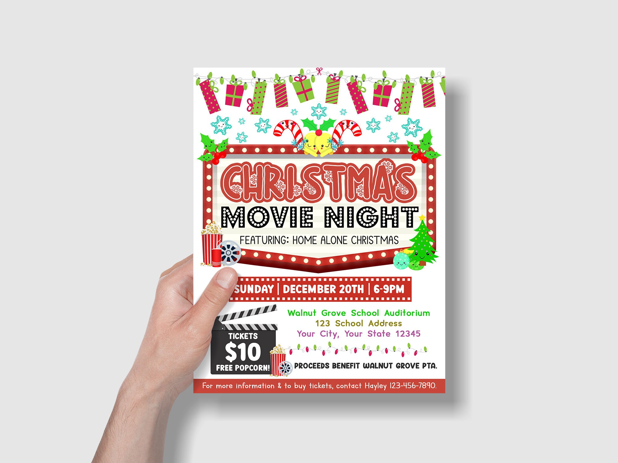 Editable Christmas Movie Night Flyer, Xmas School Church Benefit ...
