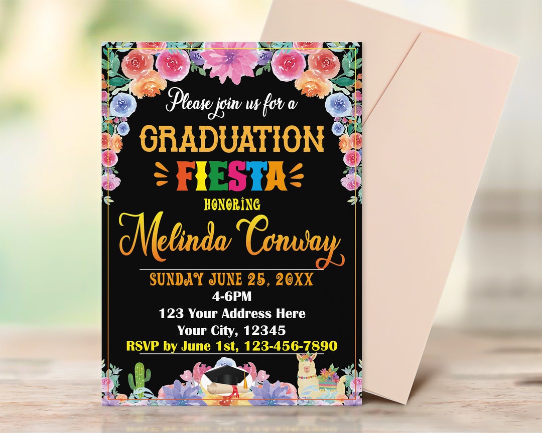 EDITABLE Mexican Graduation Invitation Template BLACK, Floral Mexican ...