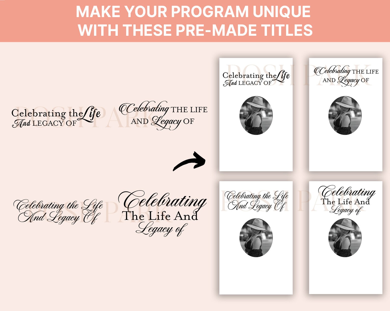 Sets of 4 Funeral Program Word Art Titles, Celebrating the Life and ...