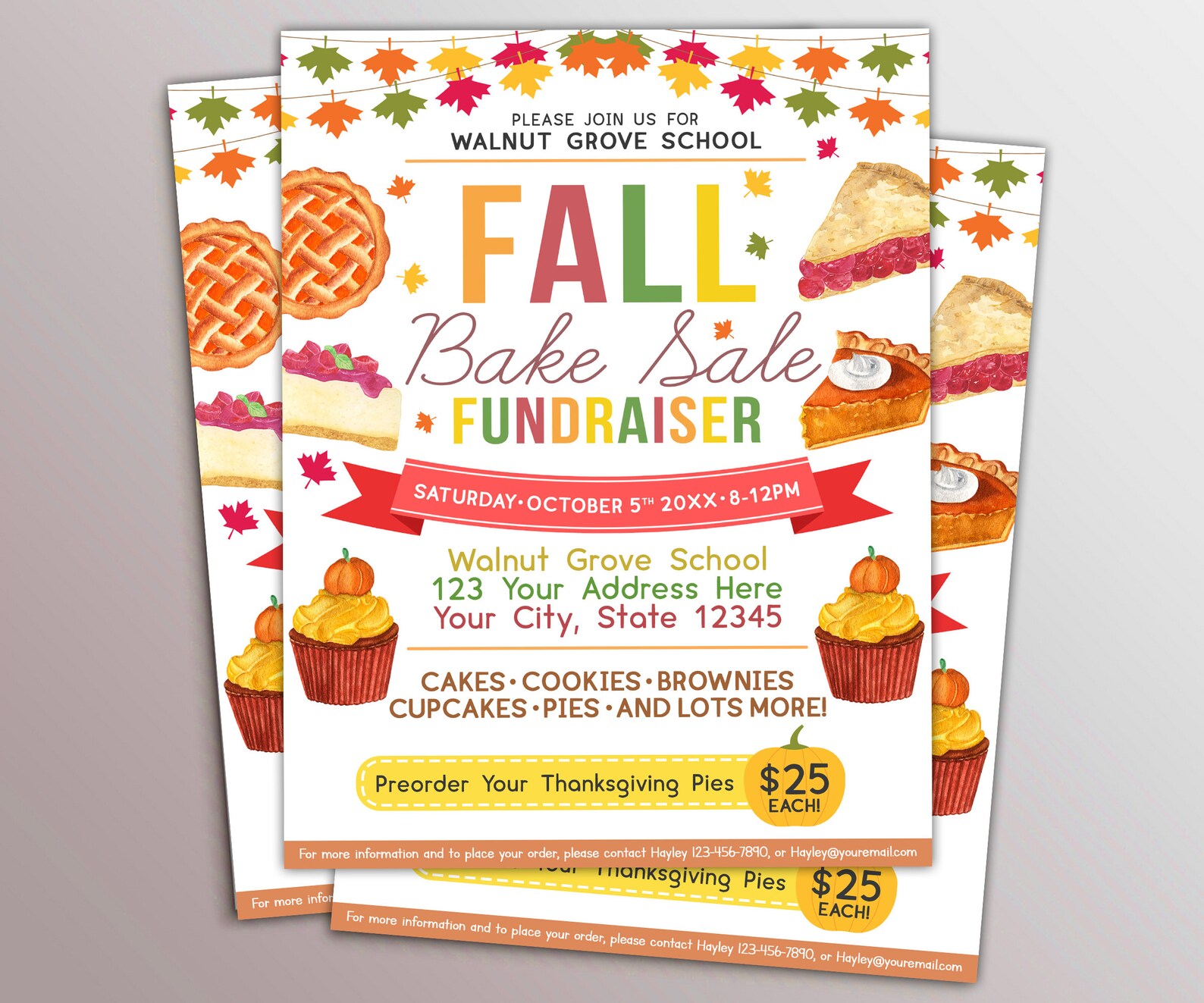 Fall Bake Sale Flyer, Festival Fall Harvest Template for Church School ...