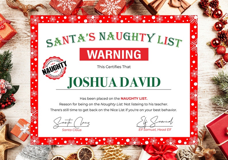 Printable Naughty List Warning Santa Naughty List - Etsy