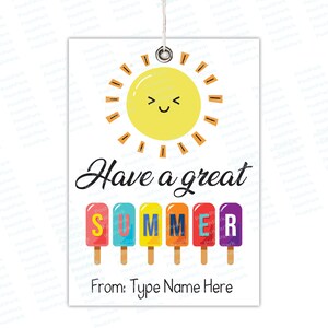 EDITABLE Summer Gift Tag, Have a Great Summer Tag From Teacher, Cute ...