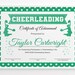 EDITABLE Cheerleader Certificate, Green DIY Cheerleading Award ...