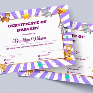 Editable Certificate of Bravery, Cute Animal Theme Printable Kids ...
