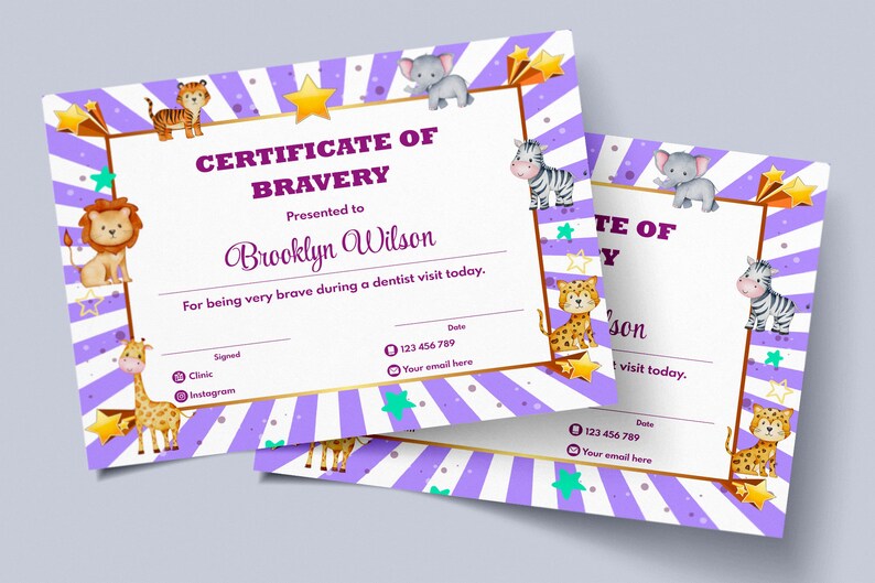 Editable Certificate of Bravery, Cute Animal Theme Printable Kids ...