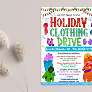Holiday Clothing Drive Flyer, Editable PTA PTO Cold Weather Clothes ...