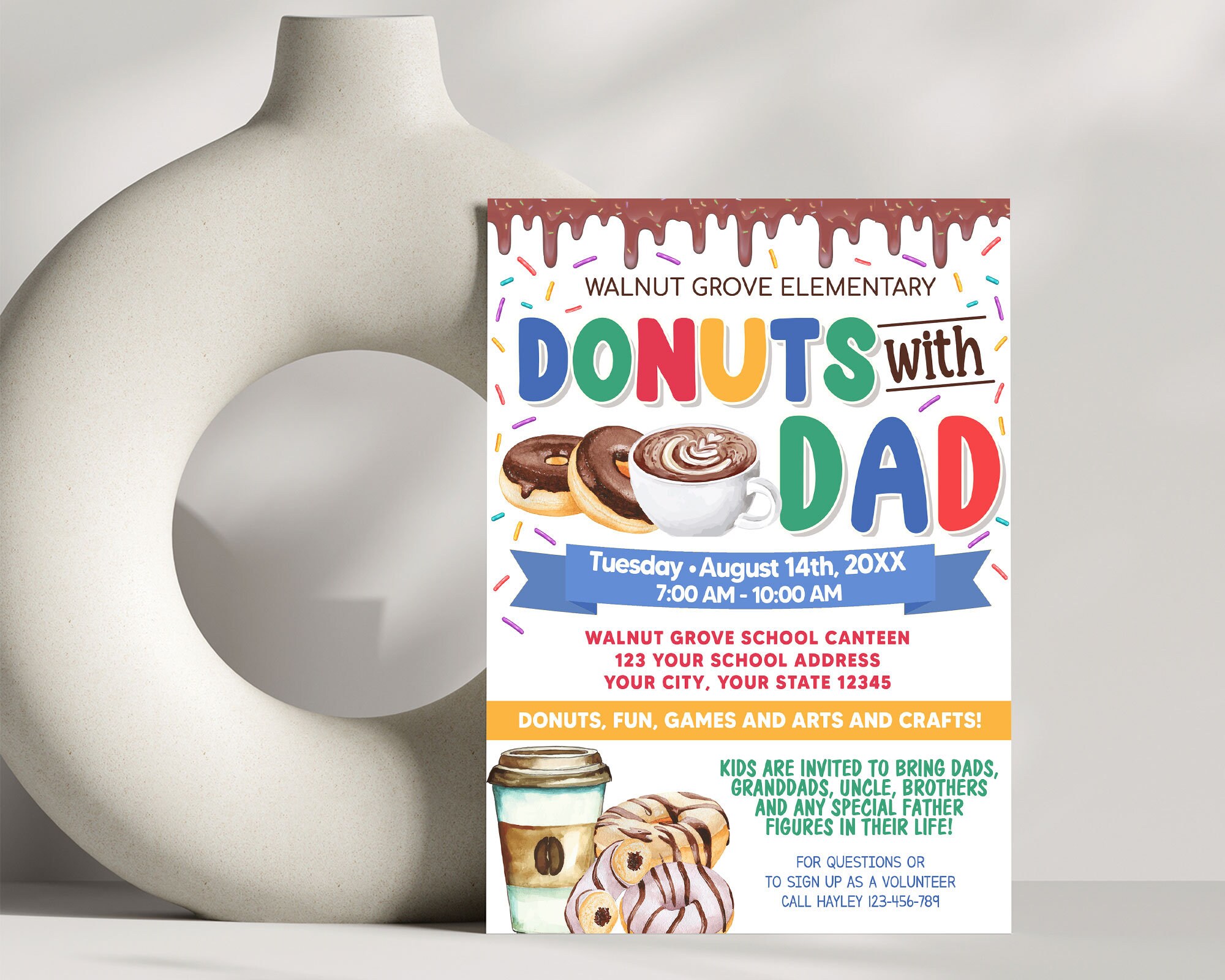Donuts With Dad Flyer, Pastries With Parents Flyer, Back to School ...