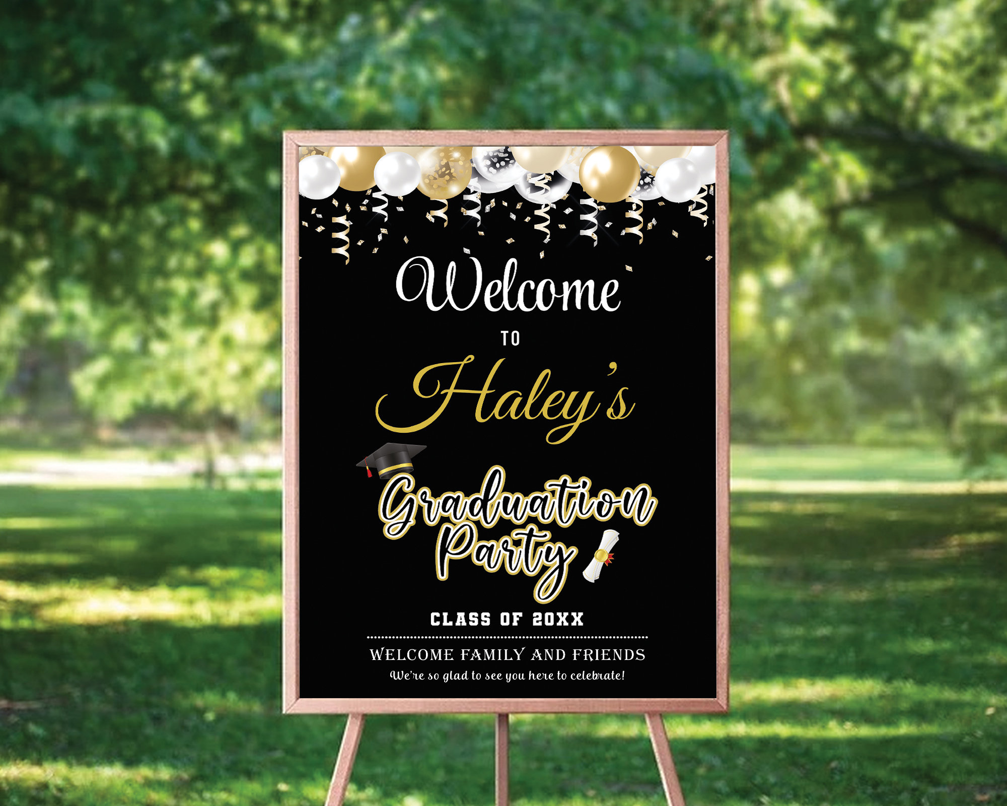Printable Graduation Welcome Sign Template, Black Gold Printable ...