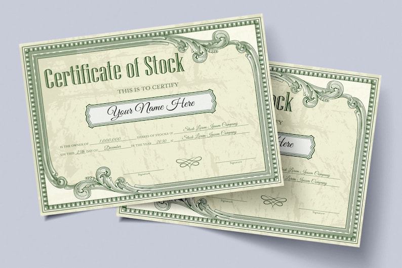 EDITABLE Stock Certificate DIY Certificate of Stock Template - Etsy