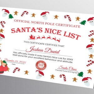 DIY Nice List Certificate From Santa, Red White Christmas Certificate ...