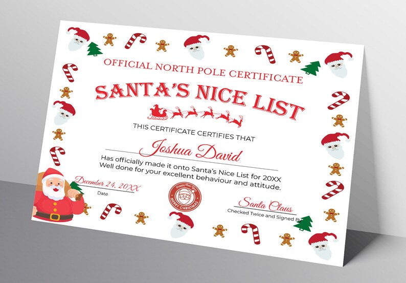 DIY Nice List Certificate From Santa Red White Christmas - Etsy