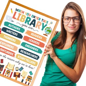 Printable Library Sign, Boho Library Posters, Downloadable Watercolor ...