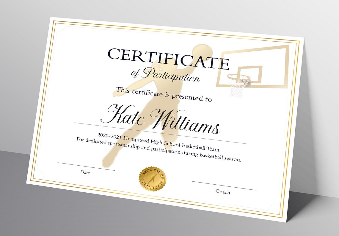 Editable Girls Basketball Certificate of Participation - Etsy