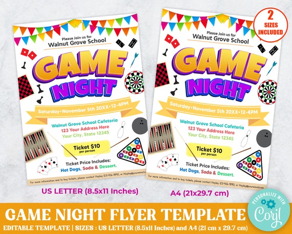 Editable Family Game Night Flyer Printable Pta Pto Flyer Editable