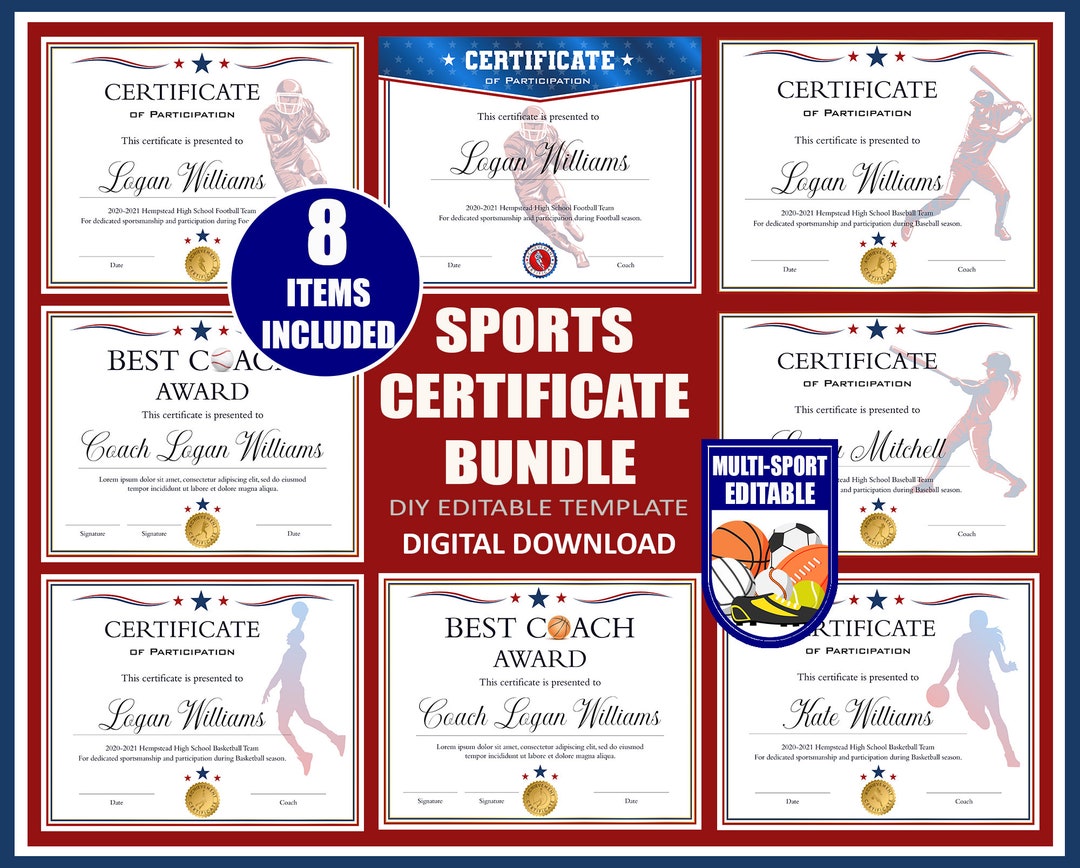 Editable Multi-sport Certificate Bundle, End of Season Sport ...