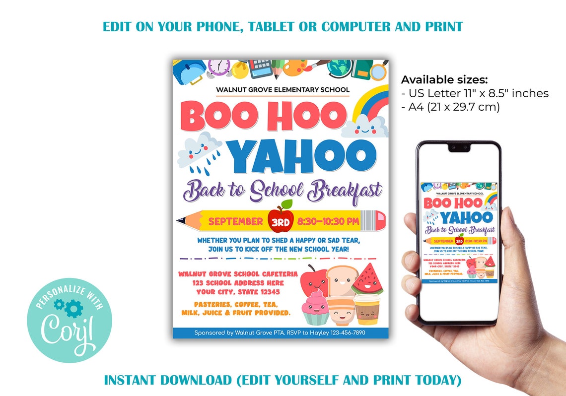 Editable Boo Hoo Breakfast Invite, Back to School Breakfast Flyer ...